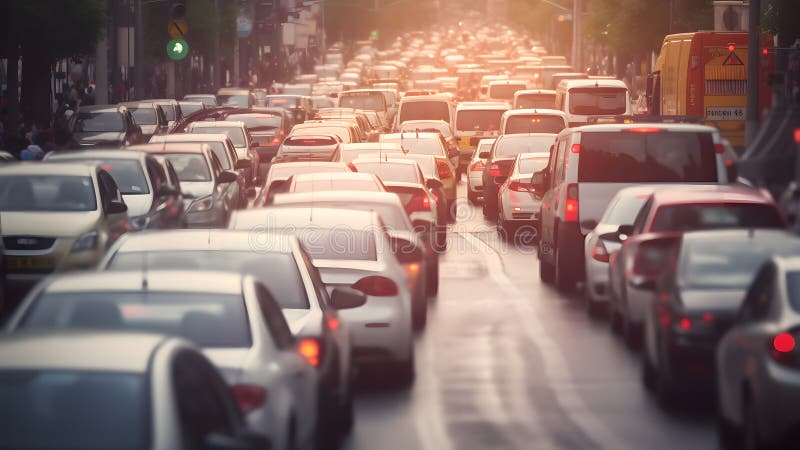 Blurred Traffic Jam with Many Cars Stock Illustration - Illustration of ...