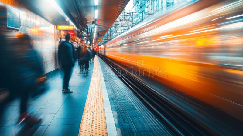 Blurred Train Passing through a Subway Station Stock Illustration ...
