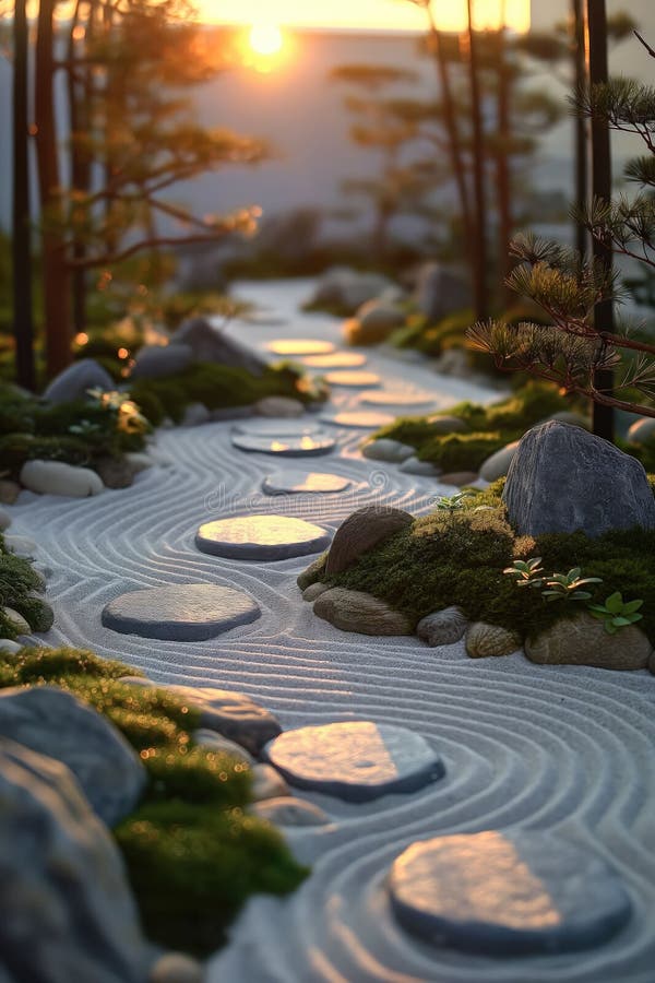 Blurred Tranquil Zen Garden Path with Pond. AI Generation Stock ...