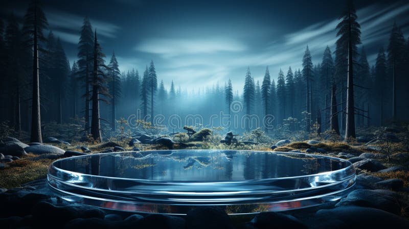 Blurred Tropical Forest Background Empty Circle Blue Crystal Podium ...