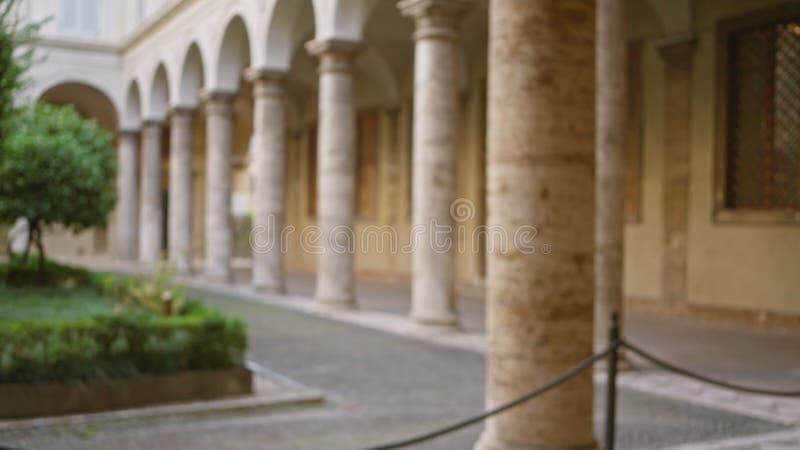 Blurred University Campus Scene with Columns and Greenery, Capturing an ...