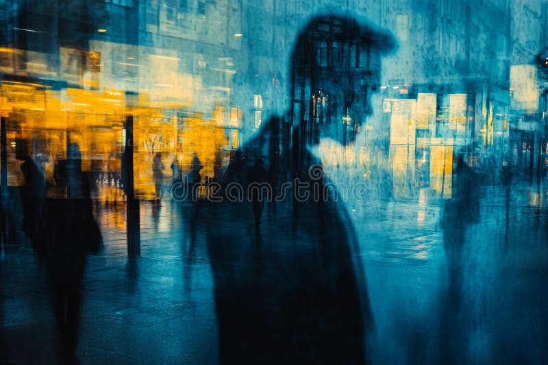 Blurred Urban Scene with Double Exposure a Watercolor Effect of Shadows ...