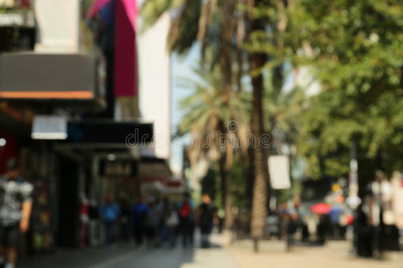 Blurred View of City Street with Palm Trees Stock Image - Image of ...