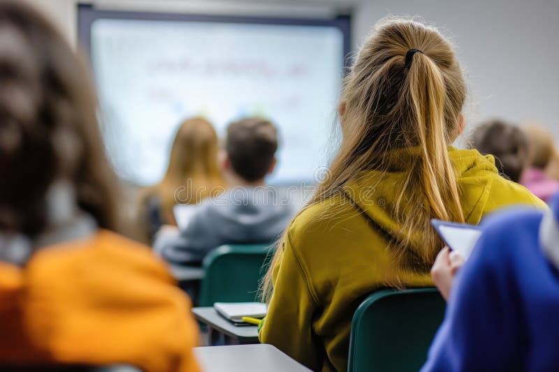 Blurred View of a Classroom with Students. Back View of Classroom Setting Stock Illustration ...