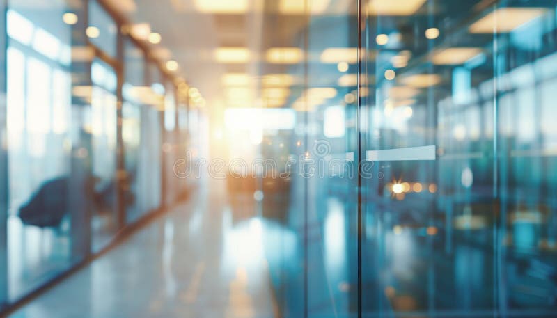 Blurred View through Glass Doors of Modern Office Space Stock Image ...