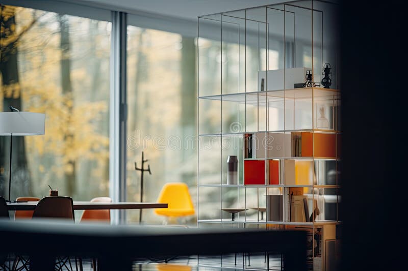 A Blurred View Inside of House from Windows, in the Style of Bauhaus ...