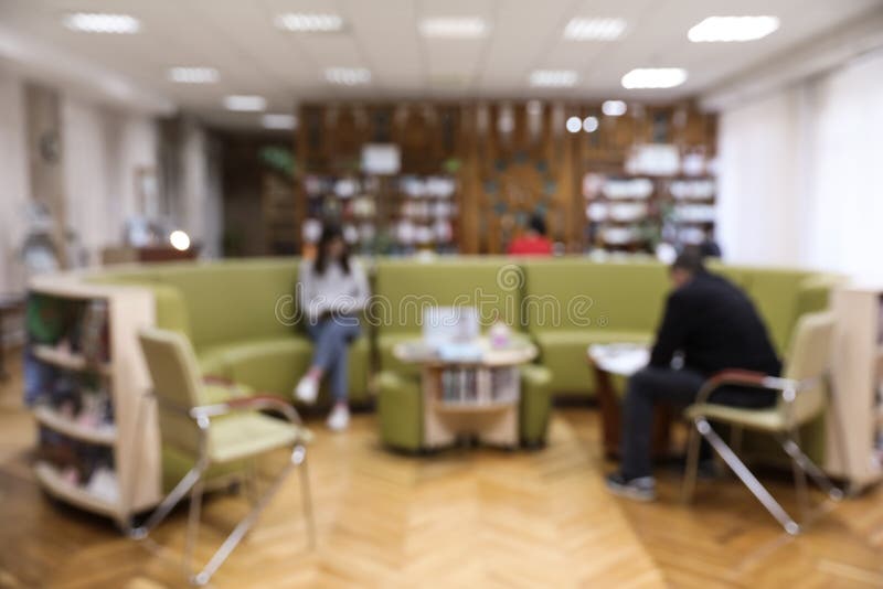 Blurred View of Library Interior with Round Sofa Set Stock Image ...