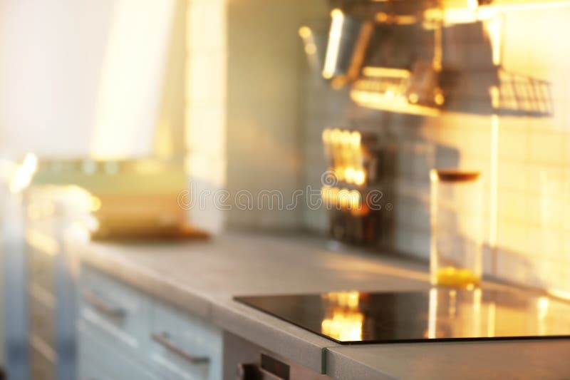 Blurred View of Modern Kitchen Interior Stock Image - Image of living ...