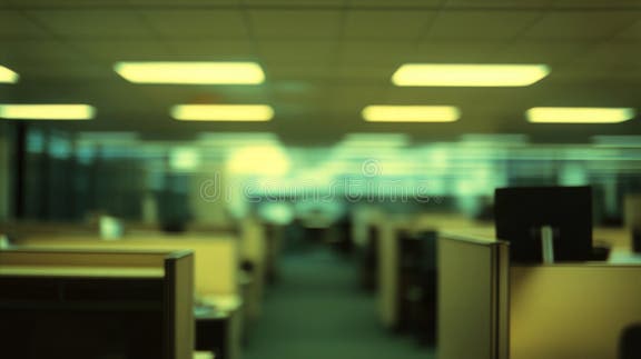 Blurred View of a Modern Office Interior with Cubicles and Soft Green ...