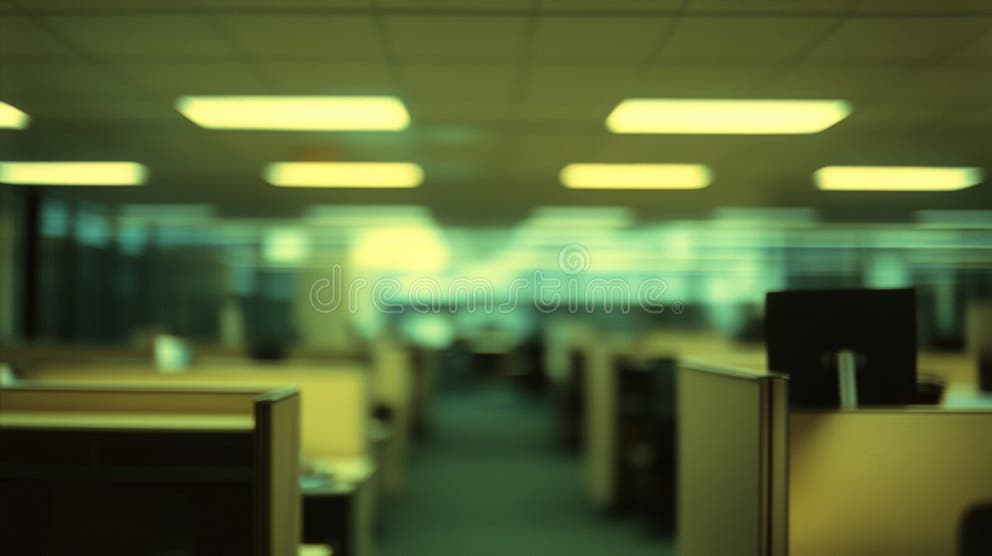 Blurred View of a Modern Office Interior with Cubicles and Soft Green ...