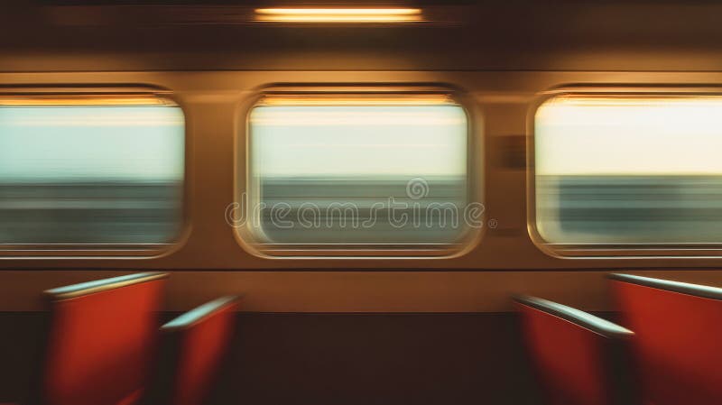 A Blurred View of a Modern Train Interior with Bright Windows ...