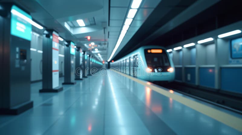 Blurred View of Modern Underground Metro Station with Incoming Train ...