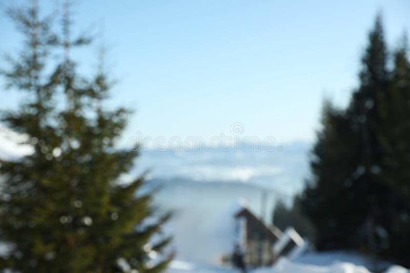Blurred View of Mountain Landscape on Winter Day Stock Image - Image of ...