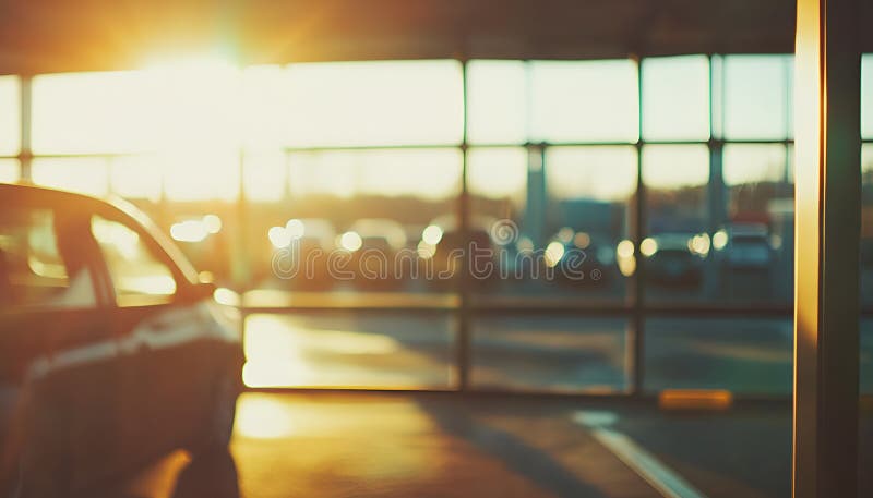 Blurred View of Open Parking Garage with Cars on Sunny Day Stock Photo ...