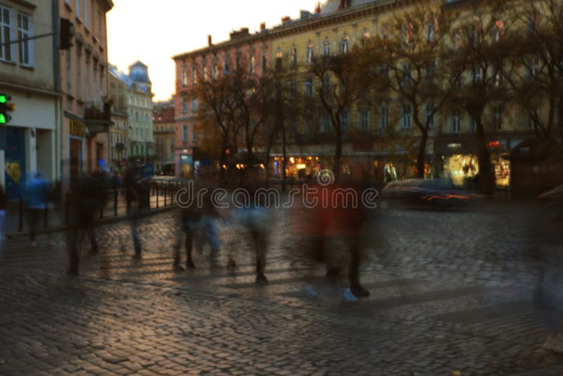 Blurred View of People Crossing Street in City Editorial Image - Image ...