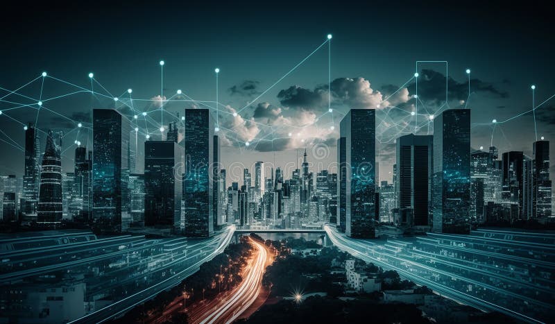 Blurred View of Smart City and Connection Technology Concept ...