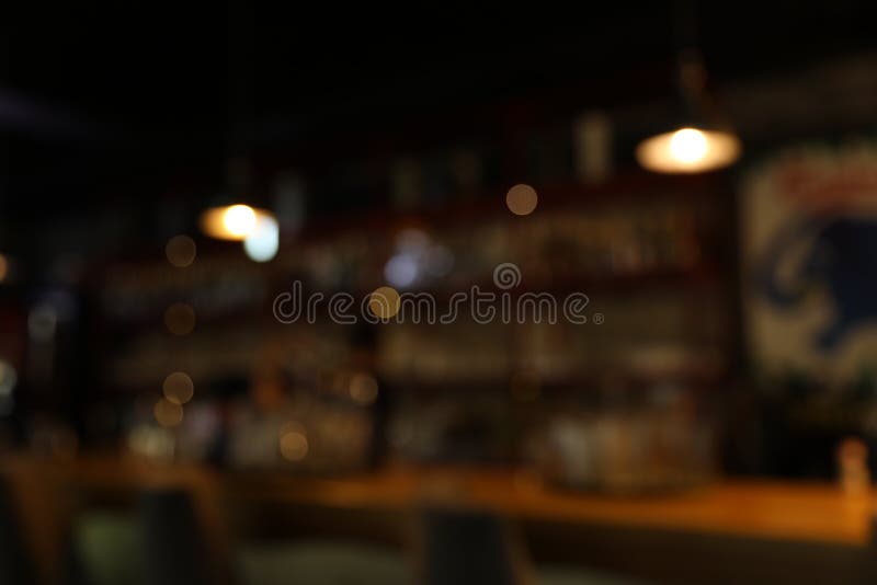 Blurred View of Stylish Modern Bar Interior with Bokeh Effect Stock ...