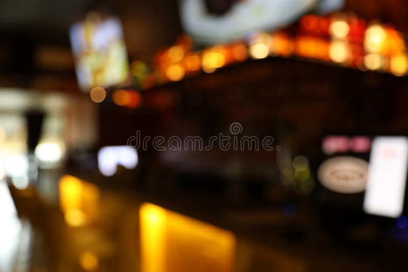 Blurred View of Stylish Modern Bar Interior with Bokeh Effect Stock ...