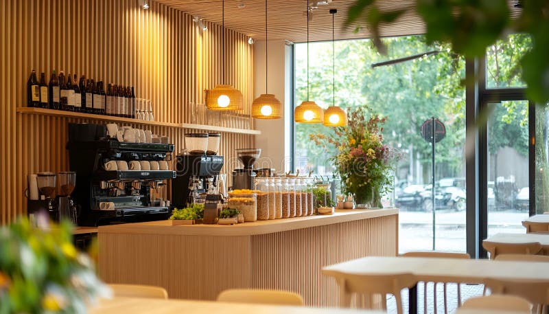 Blurred View of Stylish Modern Cafe Interior with Bokeh Effect Stock ...