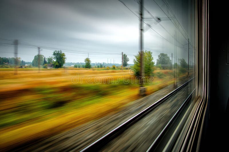 Soft Blur View from Train Window Showcasing Passing Scenery of Fields ...