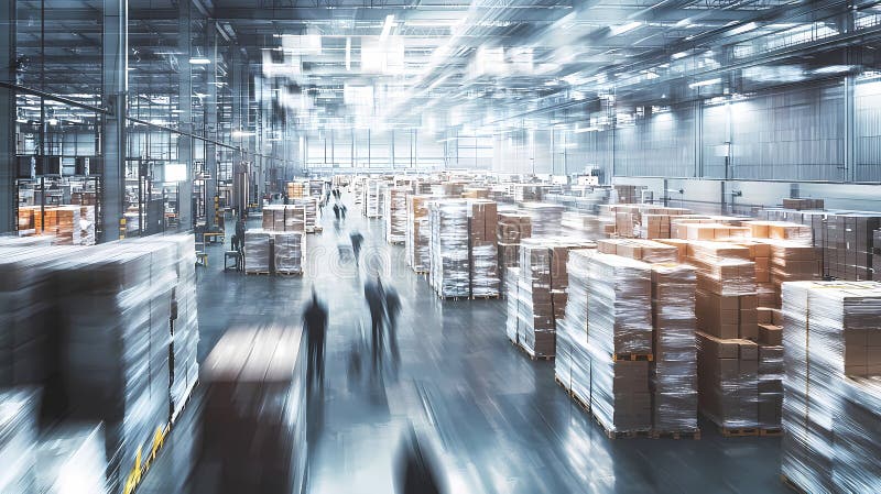 Warehouse Workers Moving Around Pallets with Goods Ready for Shipment ...