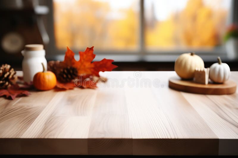 Blurred White Kitchen with Empty Rustic Wooden Tabletop AI Generated ...