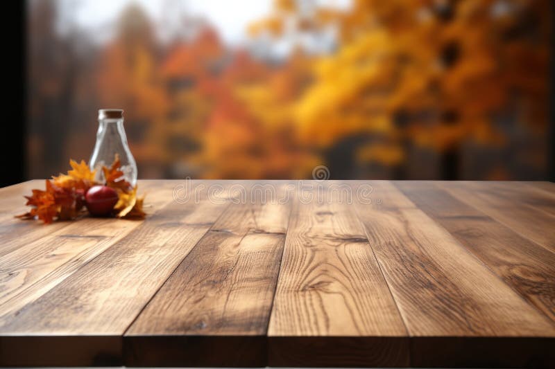Blurred White Kitchen with Empty Rustic Wooden Tabletop AI Generated ...