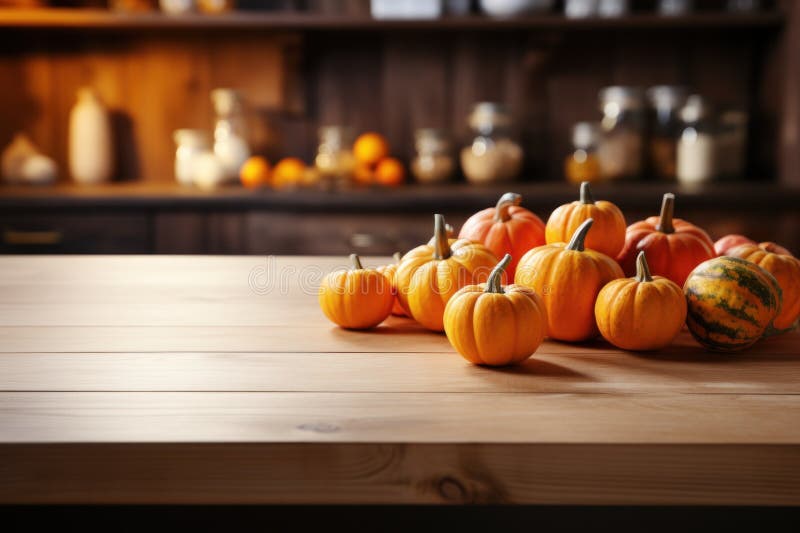 Blurred White Kitchen with Empty Rustic Wooden Tabletop AI Generated ...