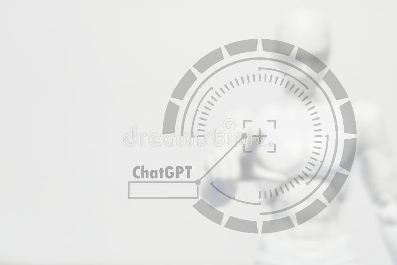 Blurred White Robot Cyborg Man with Hand Pointing on Circle Interface ...