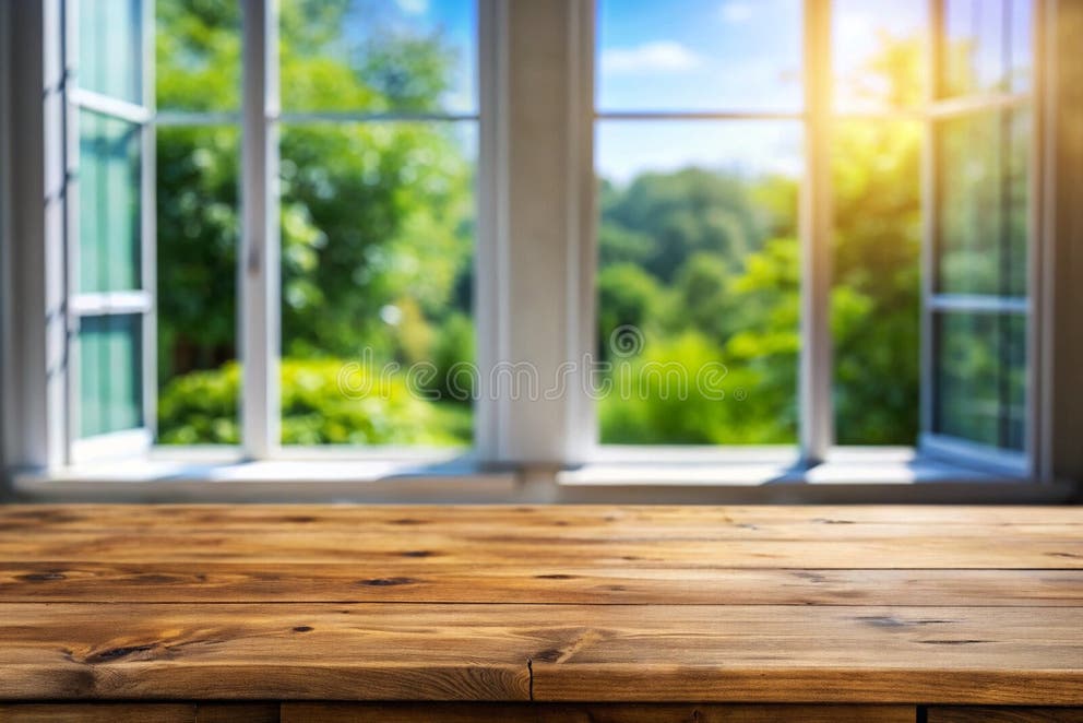 Blurred Window Background with Table Stock Illustration - Illustration ...