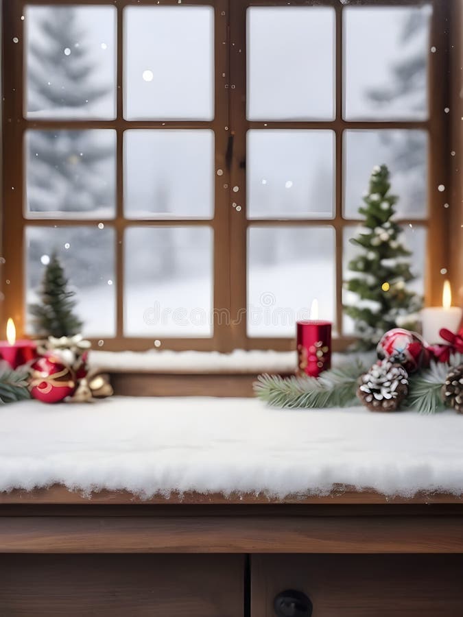 Blurred Winter Landscape Frames a Christmas-Adorned Table Setting Stock ...