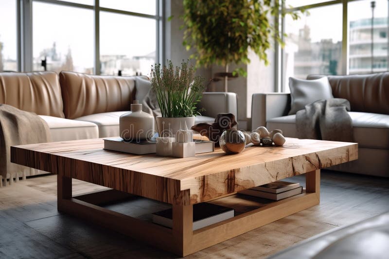 Blurred Wood Tabletop in Cozy Living Room. Generative Ai Stock ...