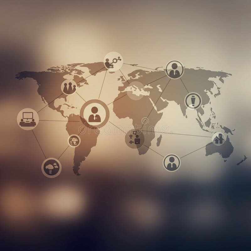 A Blurred World Map Features Interconnected Icons Symbolizing Various ...