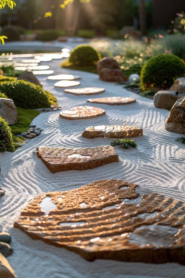 Blurred Zen Garden Path with Sunlit Rocks. AI Generation Stock ...