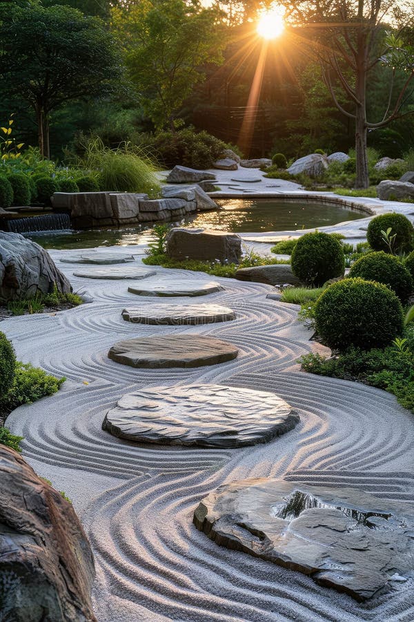 Blurred Zen Garden Path with Wet Stones. AI Generation Stock Image ...