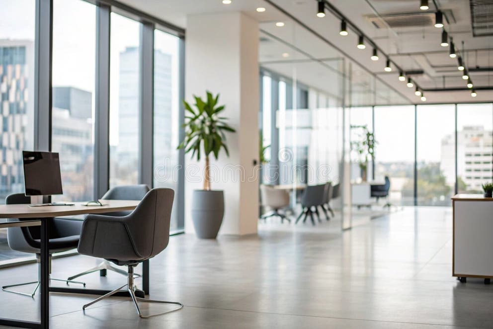 Blurring the Background in a Modern Office Stock Illustration ...