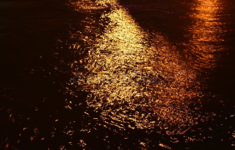 Blurry of Artificial Light Pole Reflection on Canal in Night Stock ...