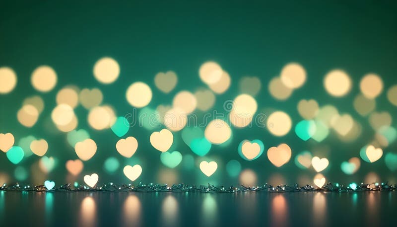A Blurry Background of Green and Blue Hearts with a String of Lights in ...