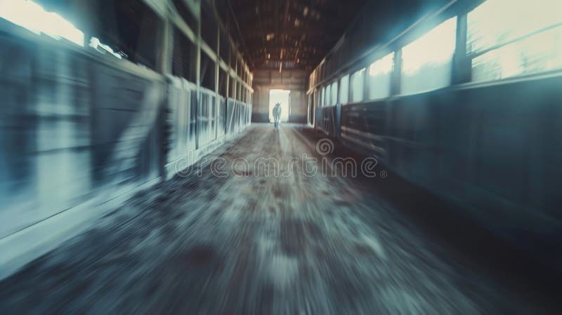 A Blurry Background of a Rustic Horse Stable with Natural Light Shining ...