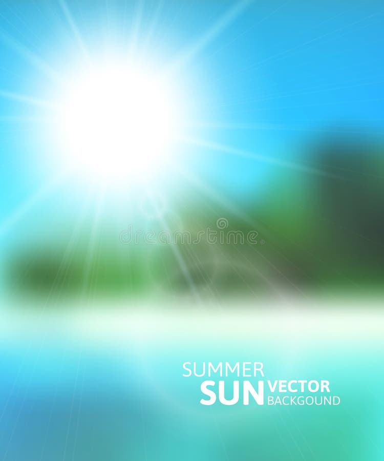 Blurry Green Field and Blue Sky with Summer Sun Stock Vector ...