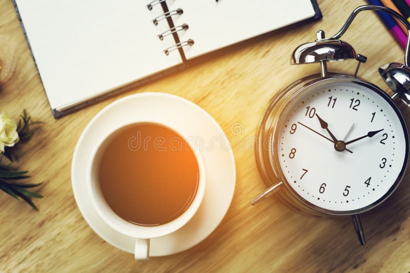Blurry Black Coffee Open Notebook with Pencil and Old-fashioned Stock Image - Image of desk ...