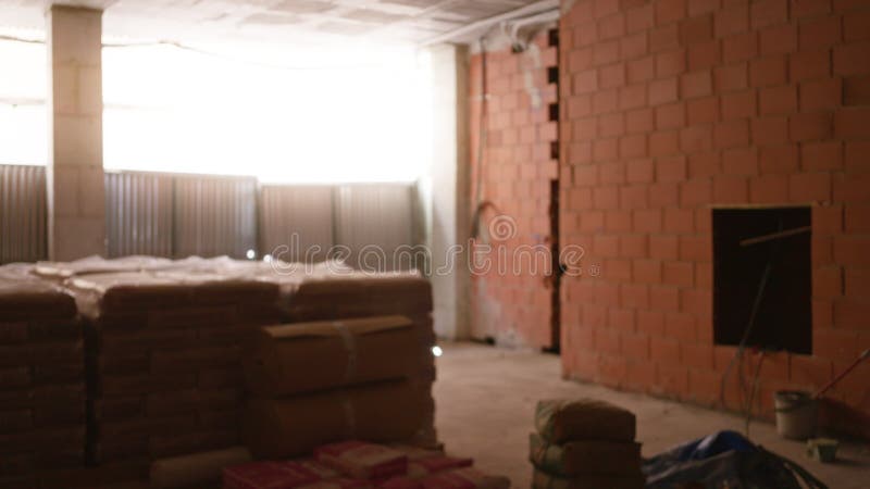 Blurry Construction Materials in an Unfinished Building Interior with ...