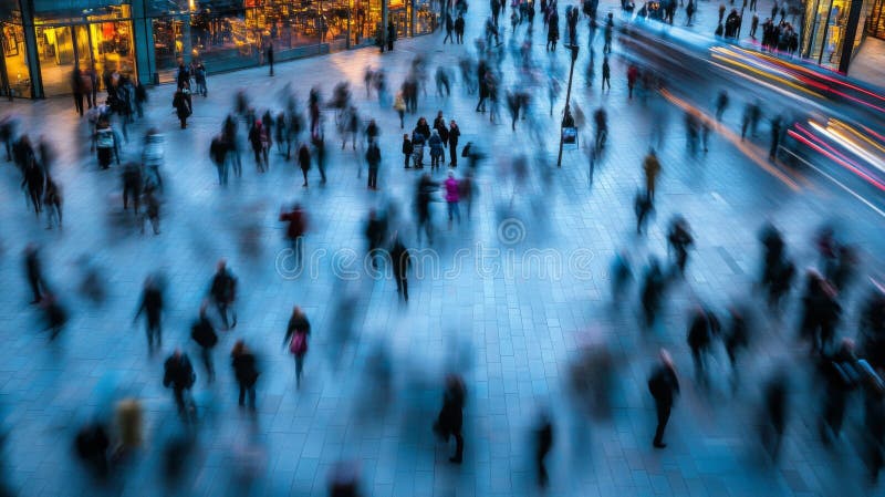 A Blurry Crowd Walking on a Tile Floor Stock Illustration ...