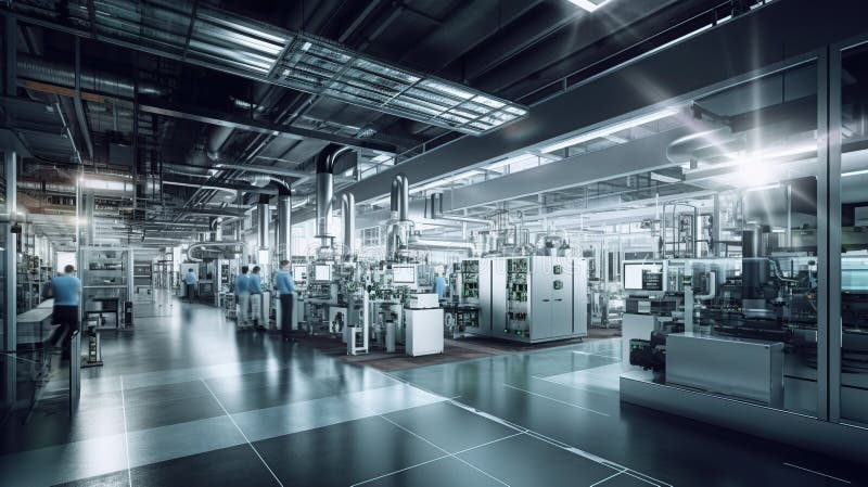 Blurry Factory with Information Showing Efficiency Percentage of High ...