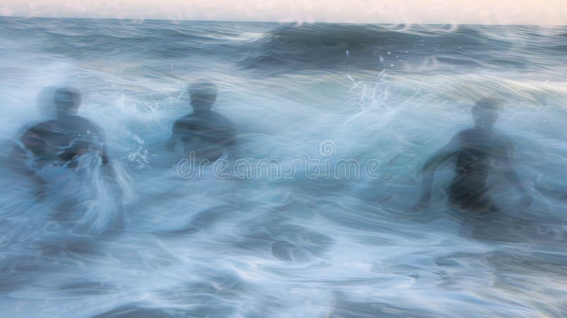 Blurry Figures Frolic in the Ocean Waves Stock Photo - Image of frolic ...
