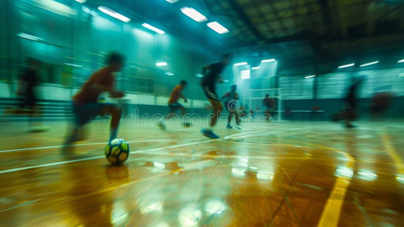 Blurry Figures Glide Across the Polished Indoor Field Chasing after the ...