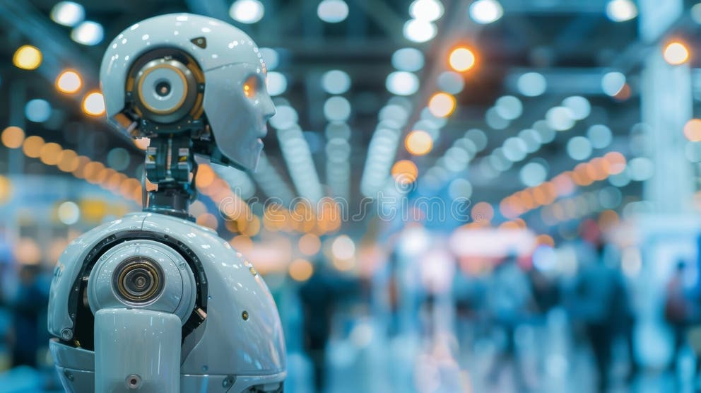 Blurry Glimpses of Robots and Artificial Intelligence on Display at a Tech Expo Making Attendees ...