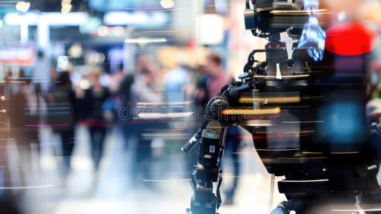 Blurry Glimpses of Robots and Artificial Intelligence on Display at a Tech Expo Making Attendees ...