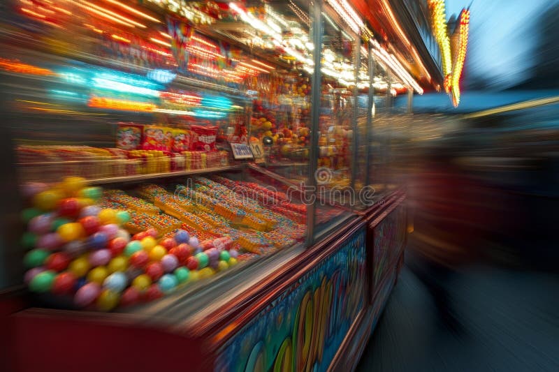 A Blurry Image of a Candy Store with a Person Walking by Stock ...