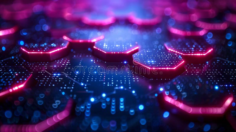 A Blurry Image of a Computer Screen with Hexagons Stock Photo - Image ...